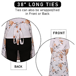 RUVANTI Aprons for Women with Pockets - Adjustable up to XXL - 100% Cotton - Cute Aprons for Cooking, Kitchen, Server, Barber, Restaurant, Chef Apron - 1 Pack - Grey Floral