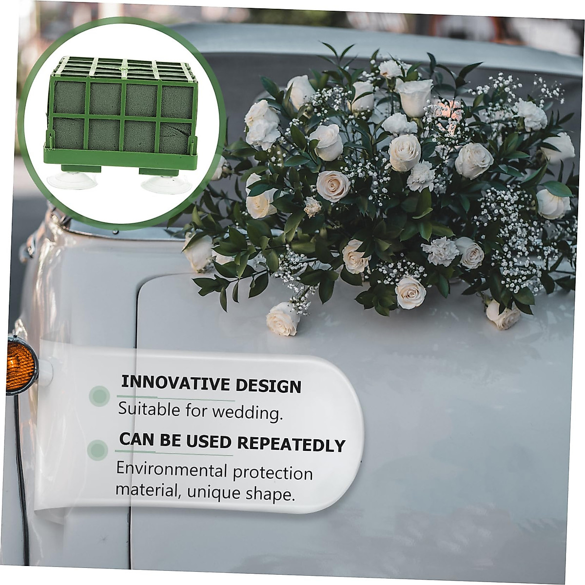 Abaodam 2 Pcs Flower Sucker Wedding Car Decoration Floral Foam Grande Cage Floral Foam Sausage Wreath Suction Cups Foam Blocks for Crafts Decorative Suckers Plastic Fresh Sticker