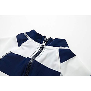 Baby One Piece Zip Swimsuit UPF 50+ Sun Protection Beach Sunsuit (White&Navy, 6-9 Months)