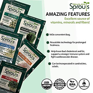 Nature Jims Clover Sprout Seeds – 16 oz Organic Sprouting Seeds – Non-GMO Premium Clover Seeds – Resealable Bag for Longer Freshness – Rich in Vitamins, Minerals, Fiber