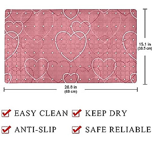 Bath Tub Shower Mat - Anti-Slip PVC Material 15.1x26.8 in, Gentle Cushioning Quick Drying Suction Cups Reliable Solution - Heart Pattern - Red Non-Slip Floor Mat