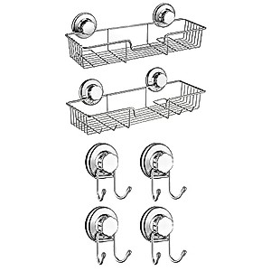 SANNO Suction Cup Shower Caddy with Hooks,Powerful Suction Cup Powerful Vacuum Suction Cup Hooks for Shower