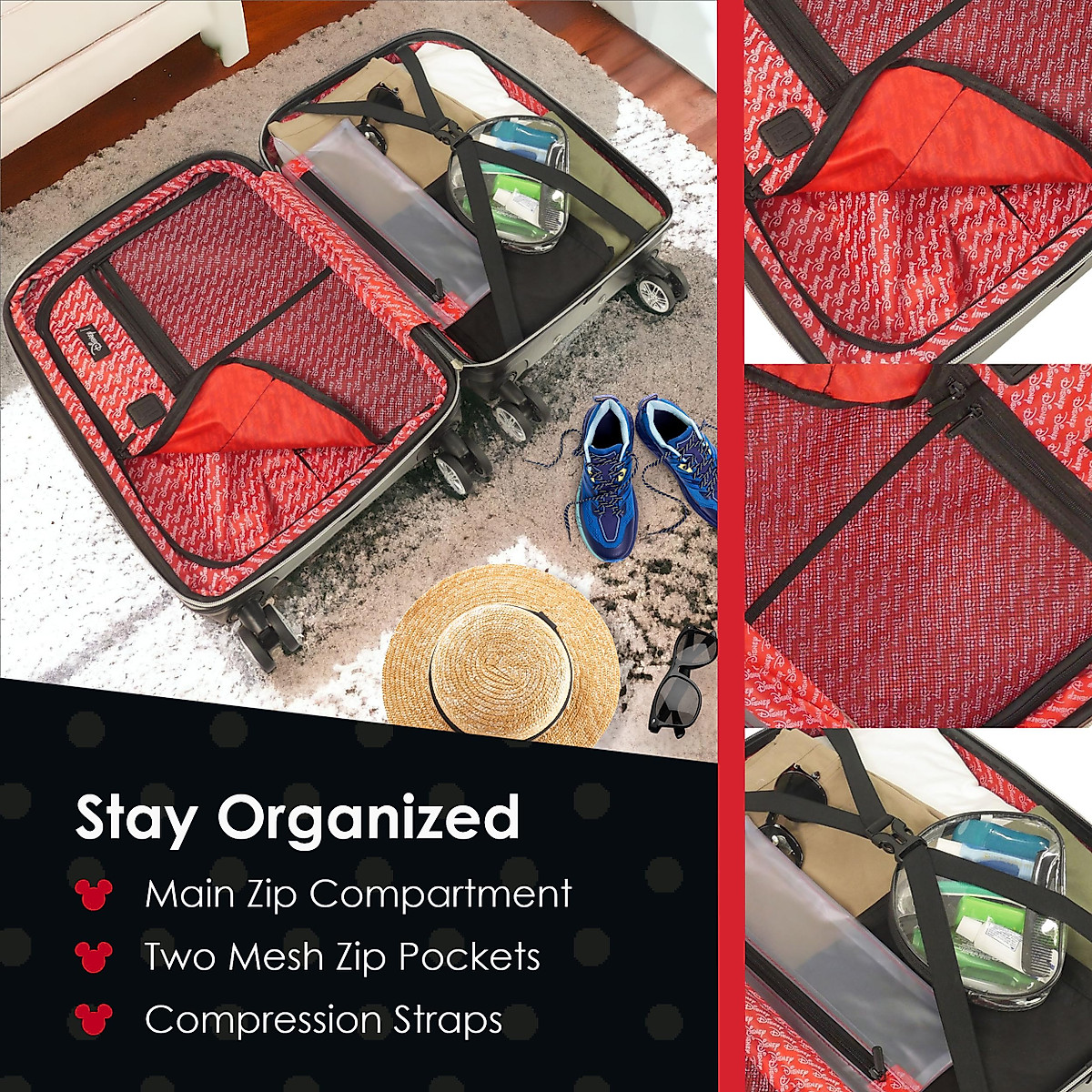 FUL Disney Mickey Mouse 25 Inch Rolling Luggage, Hardside Suitcase with Spinner Wheels, Silver