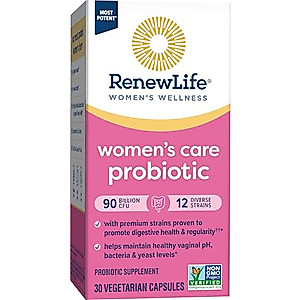 Renew Life Women's Probiotic Capsules, Supports pH Balance for Women, Vaginal, Urinary, Digestive and Immune Health, L. Rhamnosus GG, Dairy, Soy and Gluten-Free, 90 Billion CFU - 30 Ct