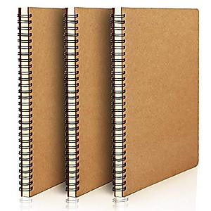 EUSOAR Spiral Notebook, B5 3 Pack 7.3"x10.2" 120 Pages Hardcover Kraft Lined College Ruled Travel Writing Notebooks Journal, Memo Notepad Sketchbook, Students Office Business Subject Diary Journal