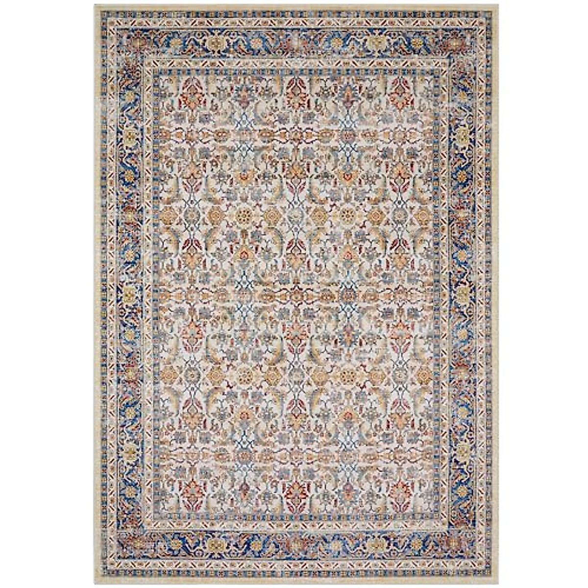 Area Rugs for Living Room Bedroom: 8x10 Rug Machine Washable with Non-Slip Backing Non-Shedding Stain Resistant, Boho Floral Large Carpet for Dining Room Nursery Home Office Indoor Decor (Blue/Brown)