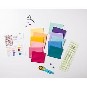 Connecting Threads Beginner Lap Throw Quilt Kit (40.5" x 56.5") - Half-Square Triangle Fun (Rainbow)