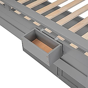 DRELOFT Loft Bed, Twin Size Wooden Loftbed with Rolling Cabinet and Desk for Kids and Teens Boys Girls, Versatility Loft Bed Frame for Home, No Box Spring Needed, Gray