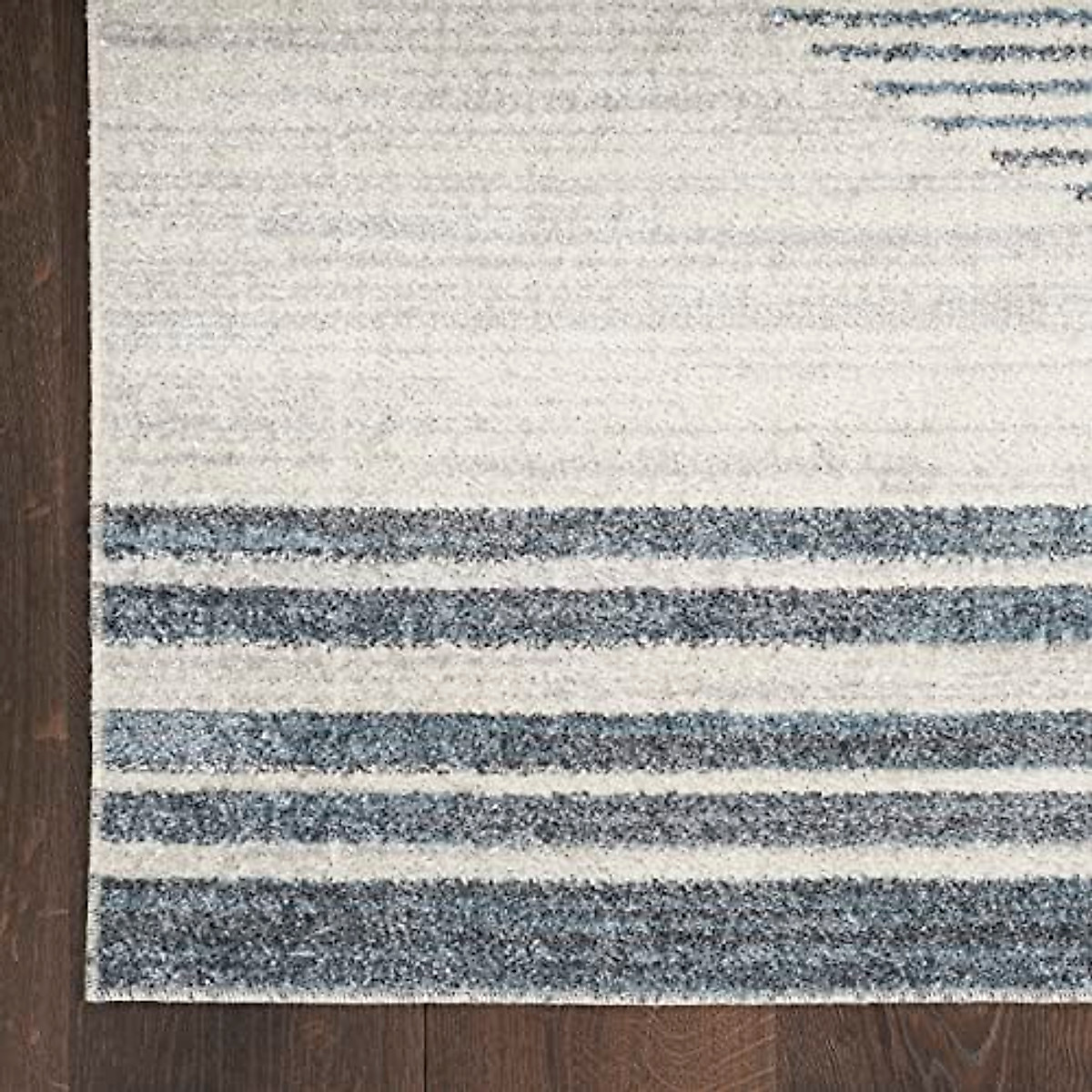 Nourison Astra Machine Washable Geometric Ivory Blue 2'2" x 12' Area -Rug, Easy -Cleaning, Non Shedding, Bed Room, Living Room, Dining Room, Kitchen (2x12)