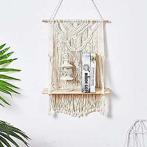 Ebristar Macrame Wall Hanging Shelf, Wood Hanging Shelf Organizer Hanger, Rope Wall Hanging Shelf Plant Hangers, Handmade Boho Woven Home Wall Decor¡­