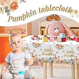 3Pcs Little Pumpkin Tablecloths-Floral Pumpkin Theme Rectangular Plastic Table Covers Fall Baby Shower Birthday Party Supplies for Boys Girls