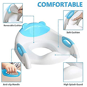 Besthls Potty Training Ladder Seat with Step Stool Ladder for Kids Boys Girl, Toddler Toilet Training Seat Chair with Soft Anti-Cold Padded Seat, Handles and Non-Slip Wide Steps (Light Sky Blue)