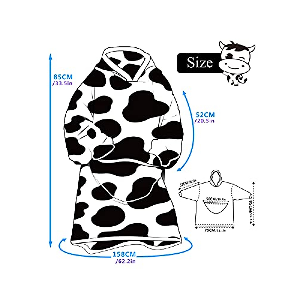 IamaCos Wearable Blanket Hoodie Cow Spot, Oversized Pullovers Sherpa Blanket Sweatshirt, Warm Cozy Throw Blanket, Thick TV Blanket for Women Men, Sofa Napping Working Camping Trip, One Size Fits All