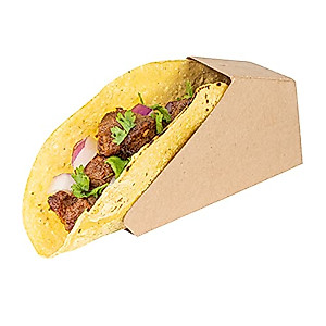 Restaurantware Bio Tek Kraft Paper Small Taco Holder - Greaseproof - 4" x 1 1/4" x 2 1/4" - 200 count box