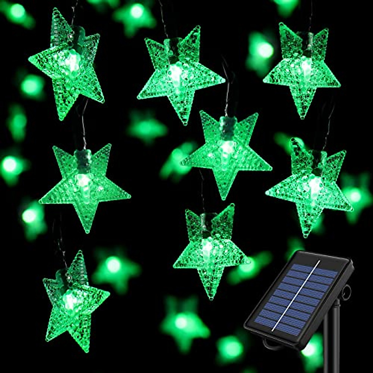 SEMILITS Solar String Lights 50LEDs Crystal Star Christmas Lights for St. Patrick's Day Garden Patio Decorations (Green)