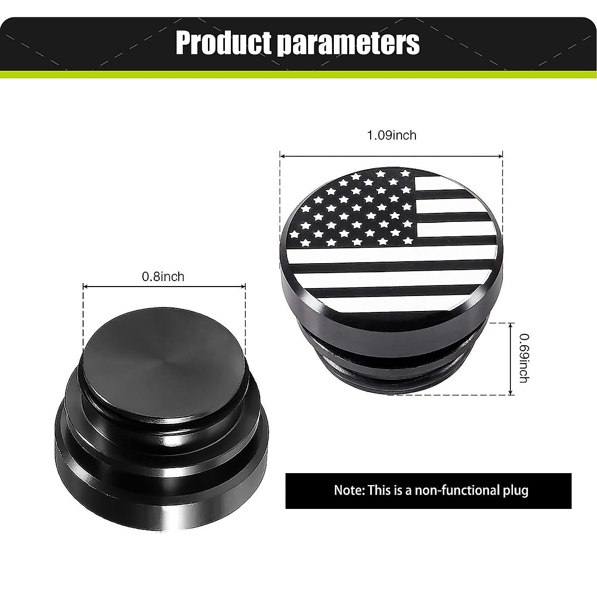 QODOLSI 2 PCS Car Car Lighters Plug Cover, Metal Dustproof Car Lighters Plug Button Cover Replacement Accessories, Universal Car Lighters Cover Decorations (Black #American Flag)