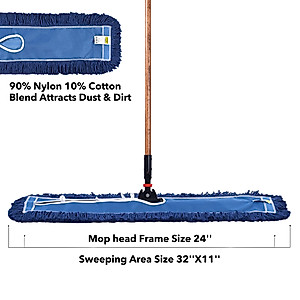 Matthew Cleaning 24'' Industrial Strength Cotton Dust Mop Refill Washable Replacement Heads for Residential & Commercial Use Fit Standard Dust Mop Frames, Hardwood, Laminate, Concrete Floors 3 Pack