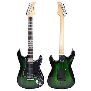 Stedman Pro EG39-TGRB-10W Beginner Series Electric Guitar with Case, Strap, Cable, Capo, Picks, Electronic Tuner, String Winder and Polish Cloth, 10W Amp, Transparent Green/Black Picguard