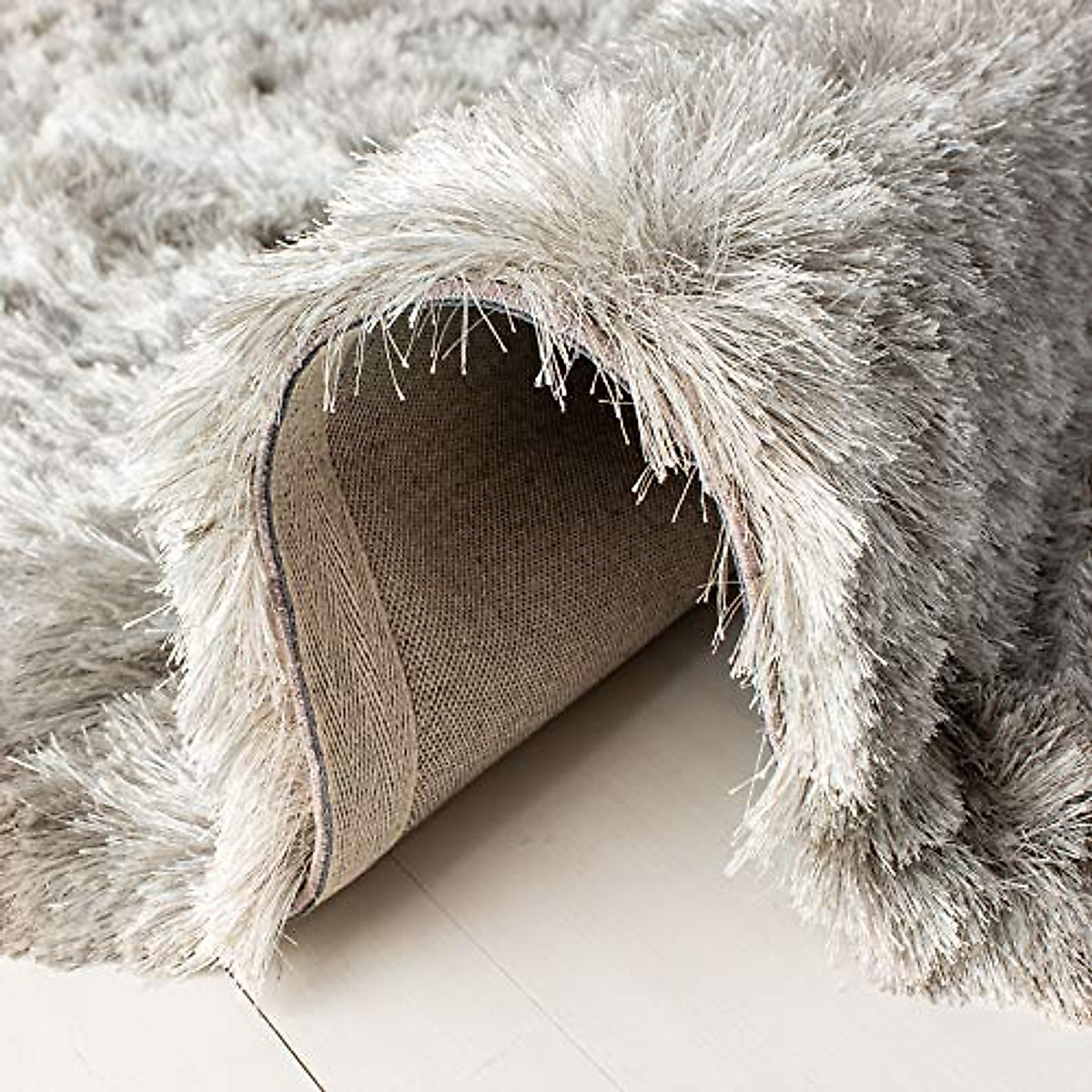 SAFAVIEH Ocean Shag Collection 9' x 12' Light Grey OCG101F Handmade Solid 2.4-inch Extra Thick Area Rug