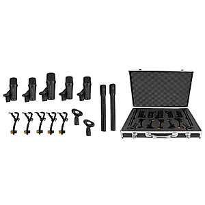 Rockville PRO-D7 7 Mic Drum Kit w/Bass+Snare+Condenser Overhead Microphones, Black