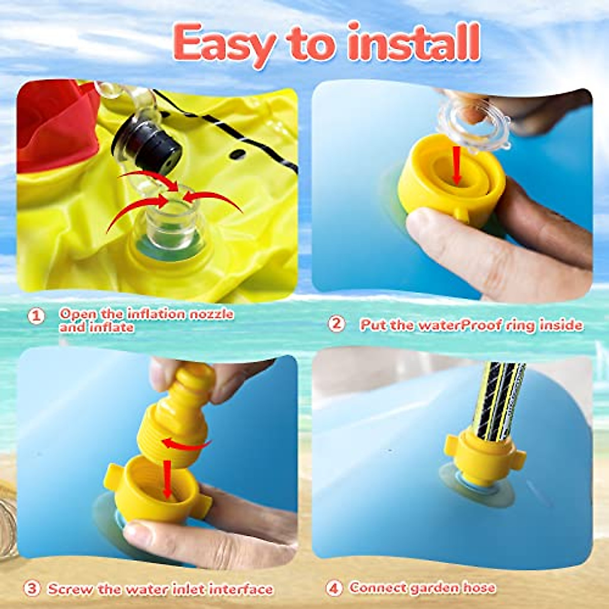 Josen Splash Sprinkler Pool,Outdoor Water Play Toys for Toddlers and Kids,Baby Splash Pad,Children Ball Pit Pool, Birthday Gifts for Boys and Girls,(4 Rubber Ducks Included) - Submarine