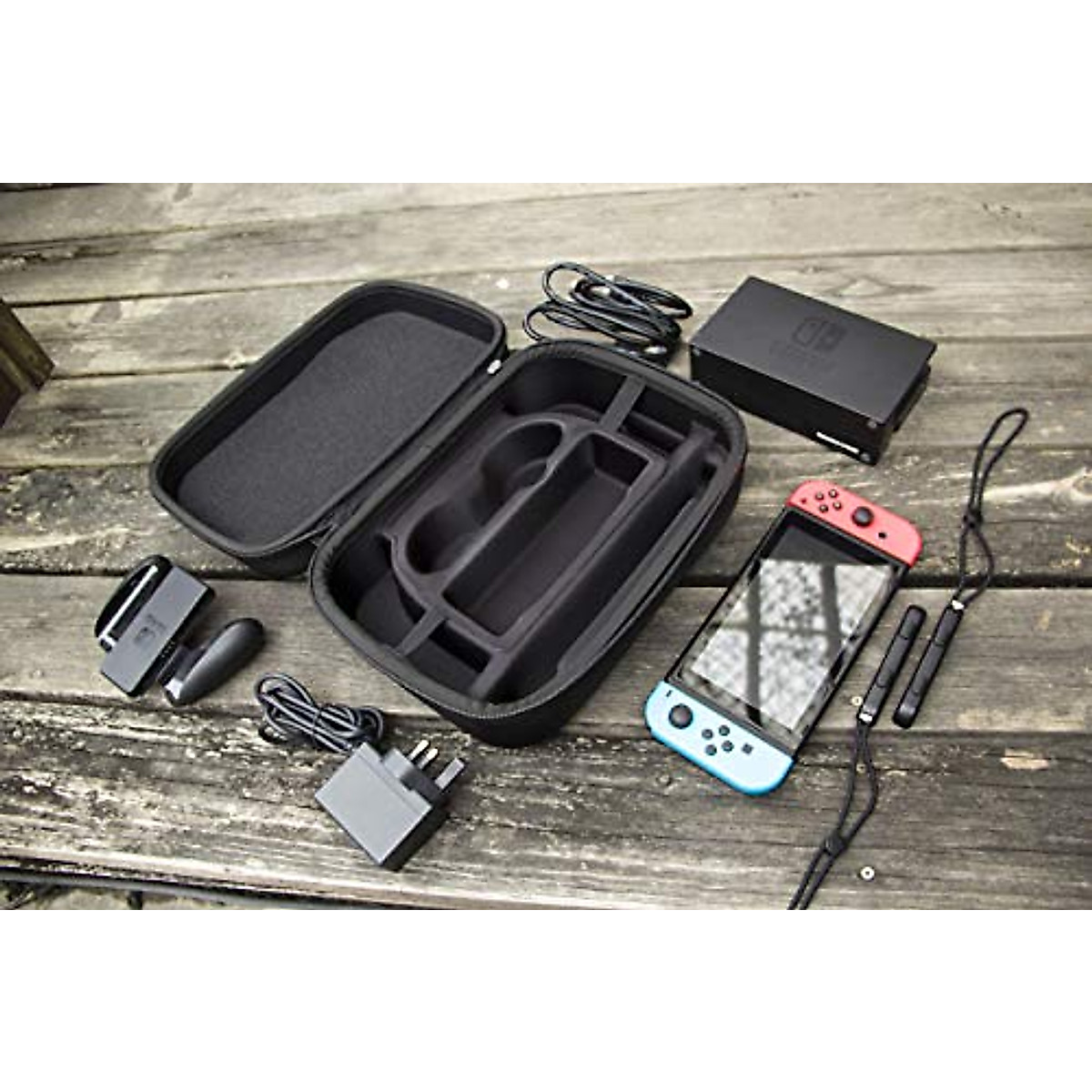 Amazon Basics Hard Shell Travel and Storage Case For Nintendo Switch & OLED Switch, Black, 12 x 4.8 x 9 Inches