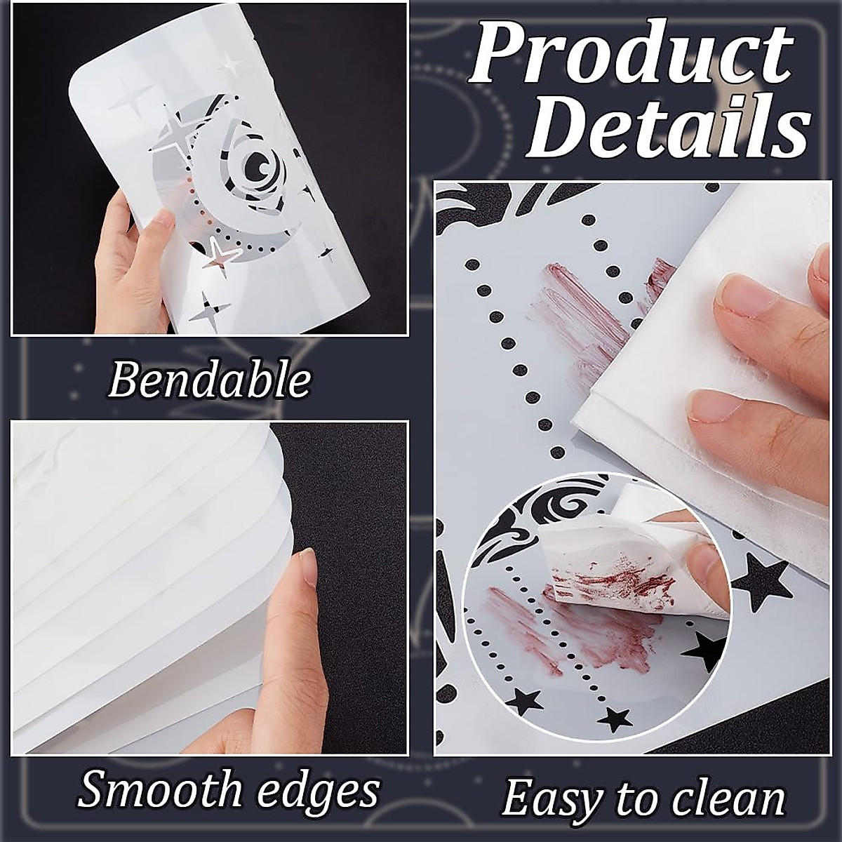 INFUNLY Wall Stencils for Painting 12X8 inches Reusable Star Moon Tile Stencil Walls Concrete Floor Stencils for Painting Patio Wall Cement Bathroom Floor Furniture