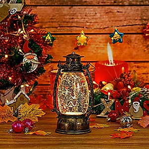 Christmas Snow Globe Lantern, Christmas Village Church Scene Lighted Snow Globes Musical with Swirling Glitter, Battery Powered Christmas Decorations Indoor for Home