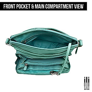 ili New York - Leather Shoulder Handbag w/Side Organizer - Soft, Smooth Leather Handbag w/RFID Blocking Lining (Turquoise)