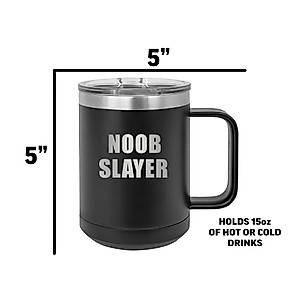 Rogue River Tactical Funny Gamer Noob Slayer Joke 15oz Travel Tumbler Mug Cup w/Lid Stainless Steel Gift For Video Game PLayer Black