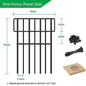 Xeeol 25 Pack Animal Barrier Fence, 27.1ft (L) x 16in (H) Decorative Garden Fencing Border for Yard, Rustproof Metal Wire No Dig Bottom Fence Panels for Dog and Rabbit, Outdoor Patio Decor