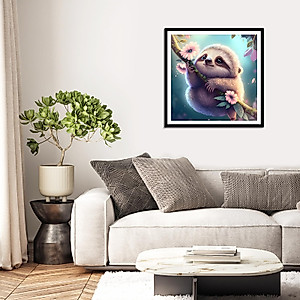 RICUVED Diamond Art Kits for Adults, Sloth Diamond Art Kits Full Drill 5D Animal Diamond Art, Flowers Diamond Gem Dots Art and Crafts for Gift Home Wall Decor 12x12 Inch/30x30cm