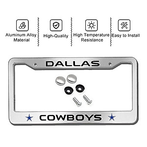 2 Pack Fit Cowboys License Plate Frames, Car Tag License Plate Cover for Cowboys,Silver