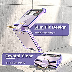 Designed for Samsung Galaxy Z Flip 4 Case Clear with Ring, Anti-Fall Shockproof Protective Phone Cover Case Compatible with Galaxy Z Flip 4 Case 5 G 2022 (Clear Purple)