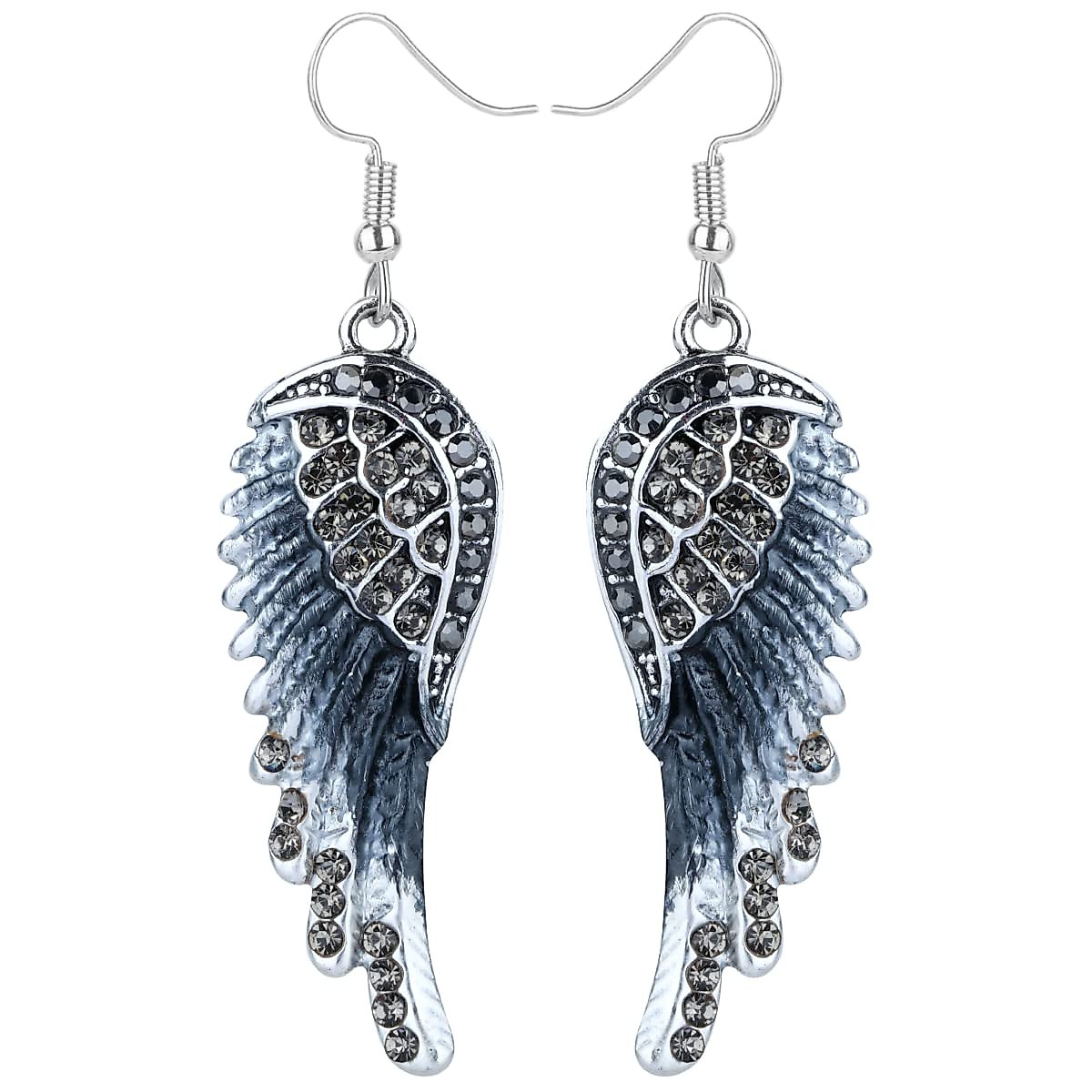 Szxc Women's Crystal Guardian Angel Wings Hypoallergenic Dangle Earrings Biker Jewelry - 2 1/4 inch
