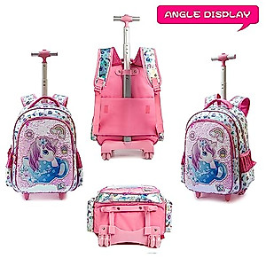 MOHCO Rolling Backpack 18 inch for Kids Wheeled Backpack for Girls with Lunch Bag Pencil Case