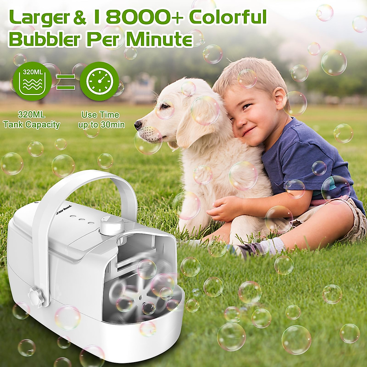 Bubble Machine Durable Automatic Bubble Blower, 18000+ Big Bubbles Per Minute Bubbles for Kids Toddlers Bubble Maker Operated by Plugin or Batteries Bubble Toys for Indoor Outdoor Birthday Party