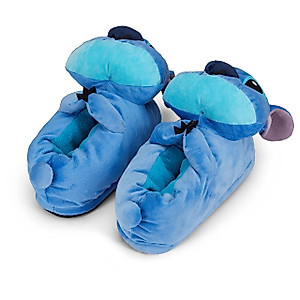 Disney Ladies Lilo and Stitch Slippers - Ladies Classic Lilo and Stitch Big Face Plush Slippers Lilo and Stitch 3D Plush Slippers (Blue, 9/10)