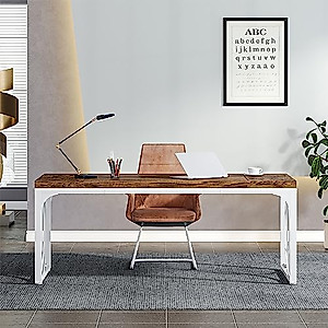 Tribesigns 63" Executive Desk, Large Office Computer Desk with Strong Metal Frame, Modern Thicken Wood Workstation Business Furniture for Home Office, Easy Assembly (Walnut & White)
