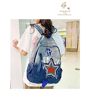 TUAQIANG Women's denim aesthetic backpack Y2K backpack casual Gothic denim backpack classic vintage travel day bag (Style 2,One size)