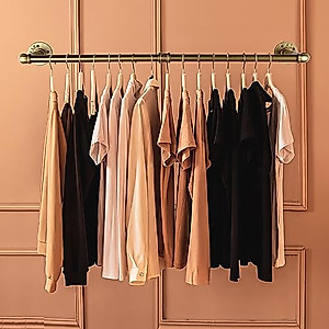 AddGrace 2 Pack Clothes Rack Gold Wall Mounted Industrial Pipe Clothing Rack Heavy Duty Clothes Rack for Hanging Clothes Multi-Purpose Closet Hanging Rack Garment Bar for Wardrobe and Laundry Room