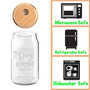 HAYOOU Dog Mom Gifts, Dog Lover Gifts for Women, Mothers Day Gifts,Christmas, Birthday Gifts for Dog Lovers Female Women, Premium Laser Etched Engraved16 Ounces Jar Drinking Glasses Cups
