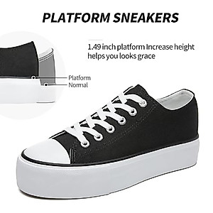 SERNIAL Women's White Platform Sneakers Low Top Platform Shoes Lace Up Canvas Shoes for Women(Black/White,US5)