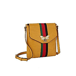 Handbag Republic Fashion Bee Crossbody Multi Color Stripe Messenger Vegan Leather Purse for Women (Black)