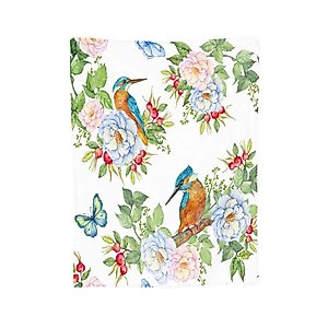 Throw Blanket 40x50 Inch,Watercolor Kingfisher Birds Flannel Soft Cozy Fluffy Throw Blankets and Warm Throws for Adults in Couch Sofa Bed 50x40 Inch