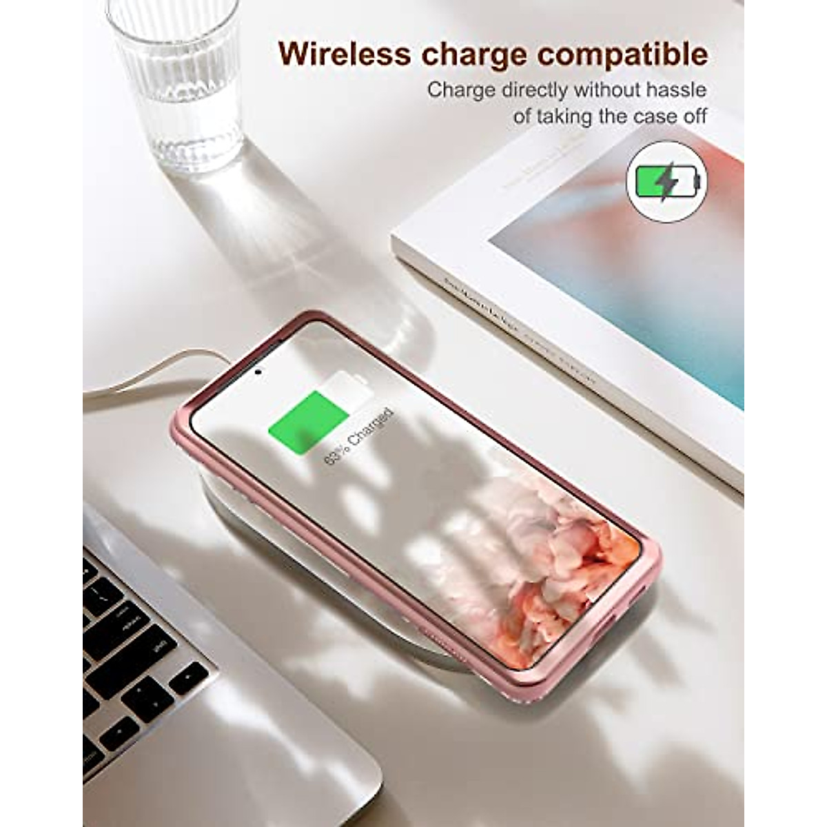 SURITCH Phone Case for Samsung Galaxy S21 Ultra 6.8 inches Slim Fit, Front Cover with Built-in Screen Protector Smooth Back Cover Full Body Protection Shockproof Bumper, Rose Marble