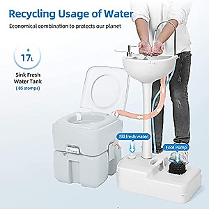 YITAHOME Portable Toilet and Camping Sink, 5.3 Gallon RV Flush Porta Potty, 17 L Hand Washing Station, for Outdoor, RV, Boat, Camper, Travel