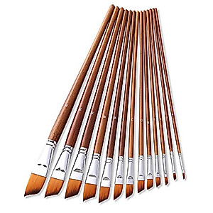Paint Brushes Nylon Hair Angular Brushes 13pcs Long Handle Acrylic Paint Brush Set for Canvas Painting Oil Paint Professional Painting Kits (Angular 13pcs Longer Handle)
