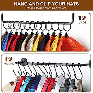 HYDERMUS Hat Rack Wall Mount with Shelf Hat Organizer for 24 Baseball Caps Metal Hat Holder Organizer for Closet Wall Storage Organization Display Carbonized Black