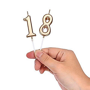 18th Birthday Candles Cake Number 18 Candles Happy Birthday Cake Candles Topper Decoration Cake Topper Numeral Candles for Birthday Wedding Anniversary Celebration Favor, Champagne Gold
